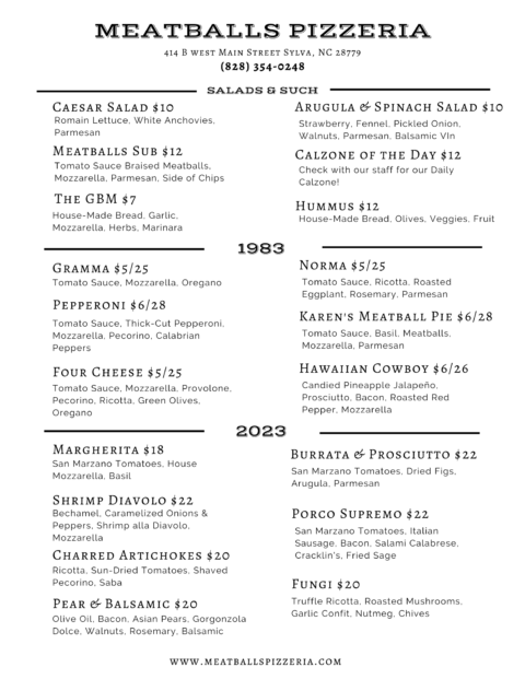 Menu | Meatballs Pizzeria